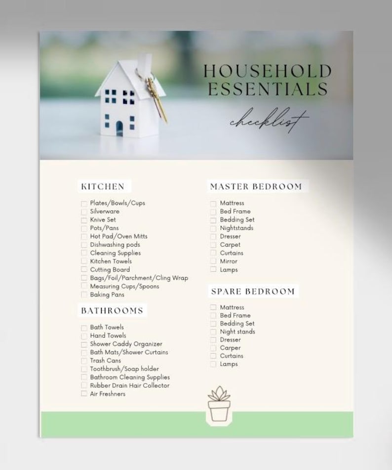 Household Essentials Checklist INSTANT DOWNLOAD - Etsy
