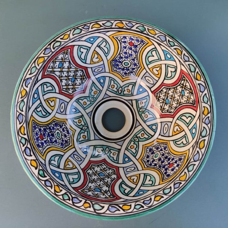 Zallij Moroccan Colors Ceramic Sink Hand-painted Boho Washbasin Vibrant ...