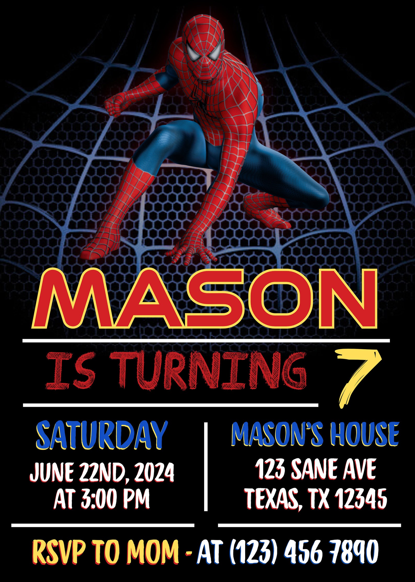 Spiderman Editable Birthday Invitation Birthday Digital Download Edit With Canva Spidey Kids ...