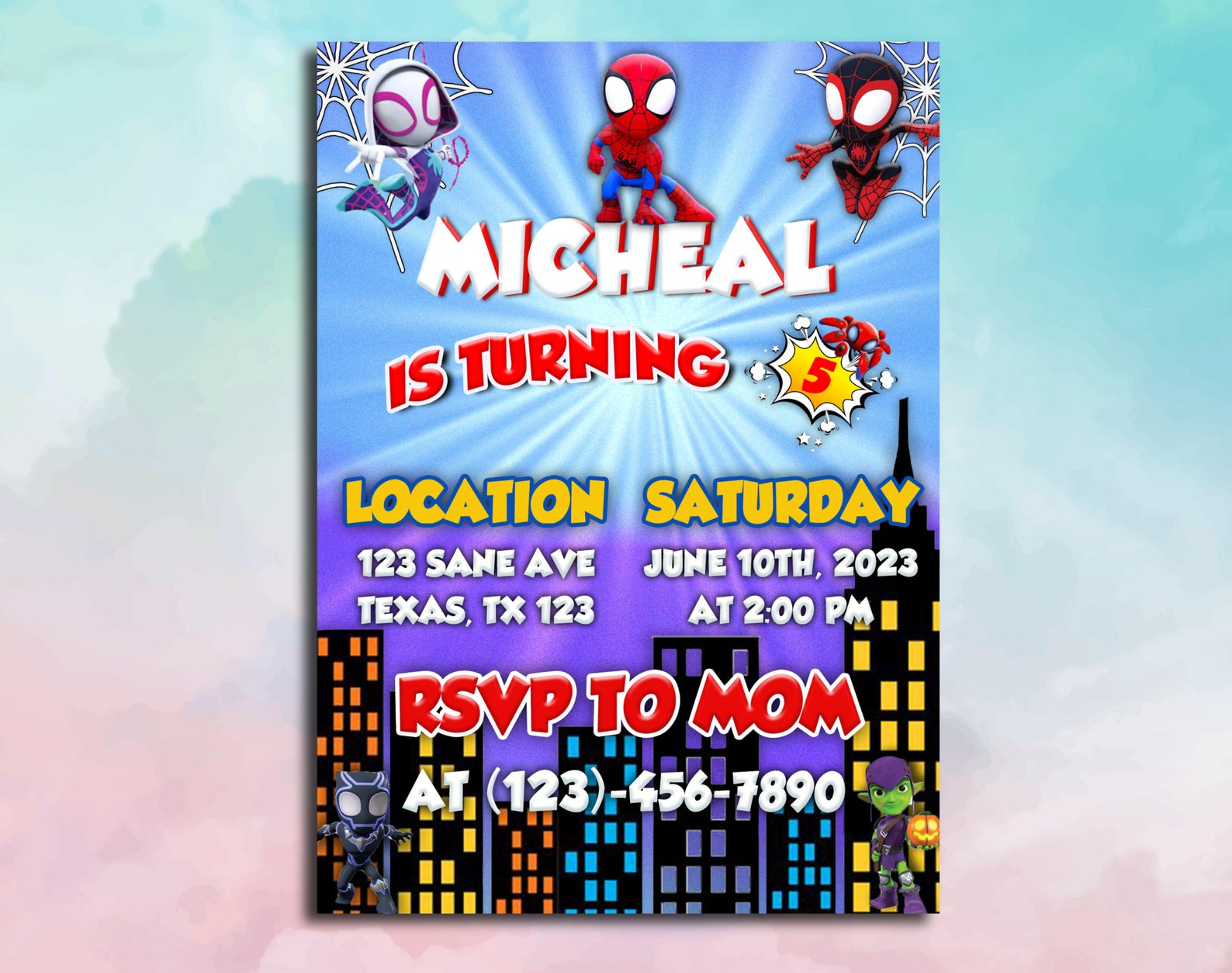 Spidey and His Amazing Friends Birthday Invitation, Spidey Digital ...