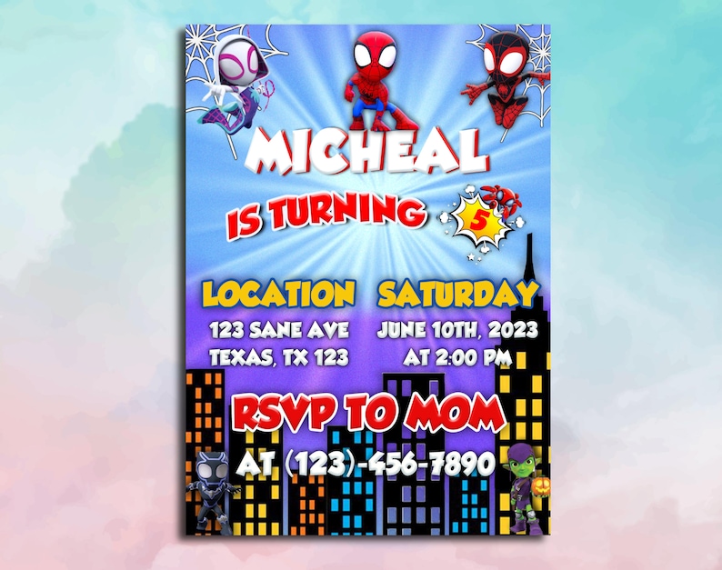Spidey and His Amazing Friends Birthday Invitation, Spidey Digital ...
