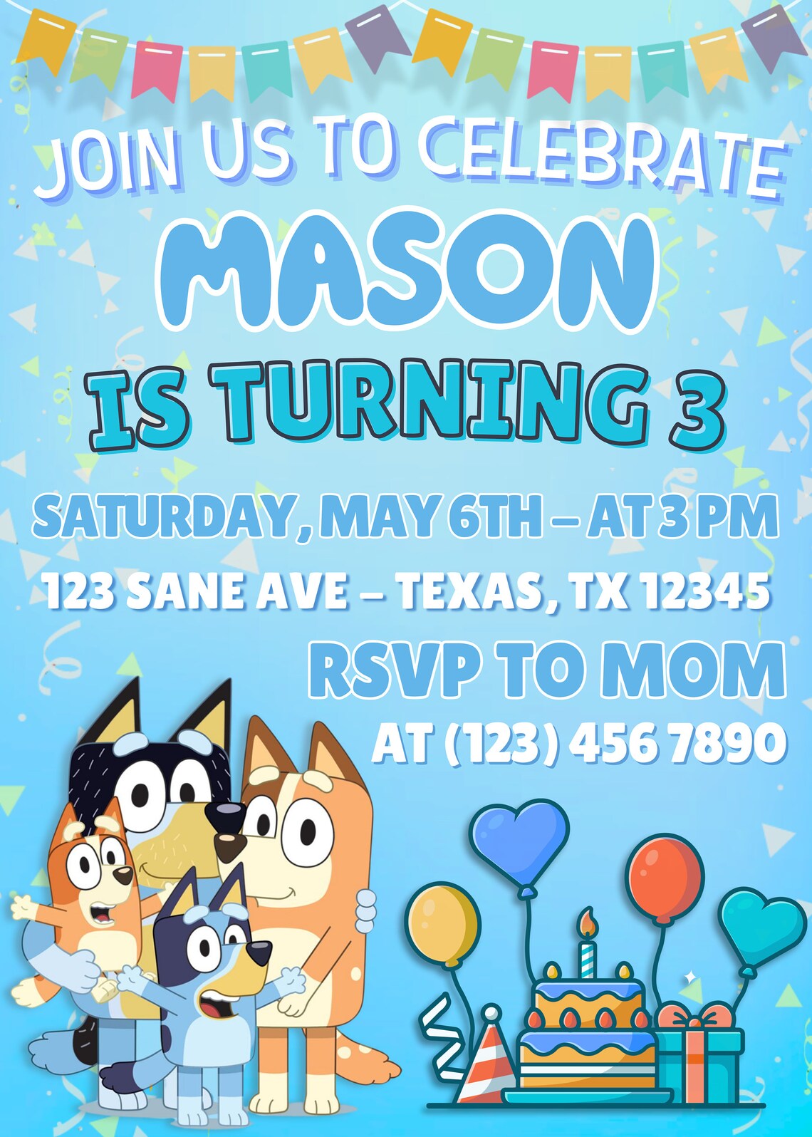 Cumpleaños de Bluey, Digital de Bluey, Invitación de Bluey Imprimible ...