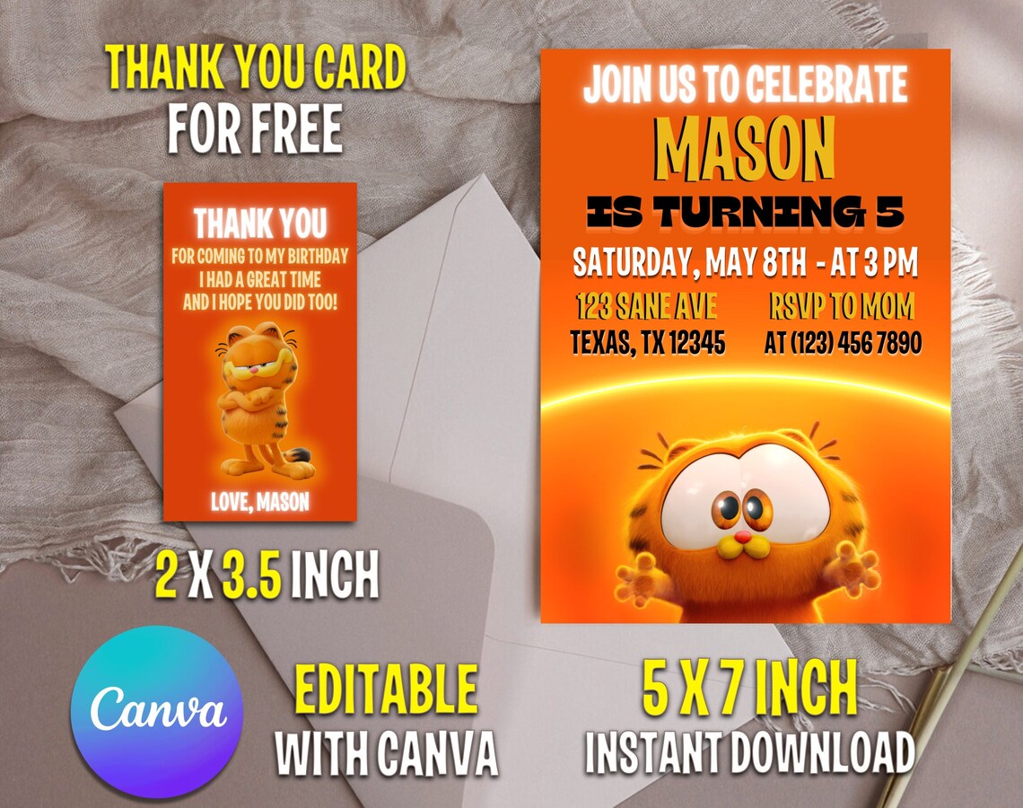The Garfield Movie Birthday the Garfield Birthday Invitation the ...