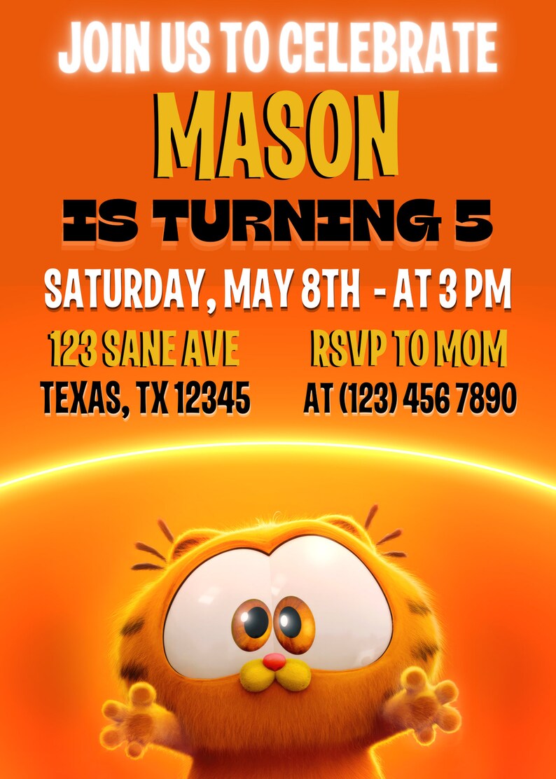 The Garfield Movie Birthday the Garfield Birthday Invitation the ...