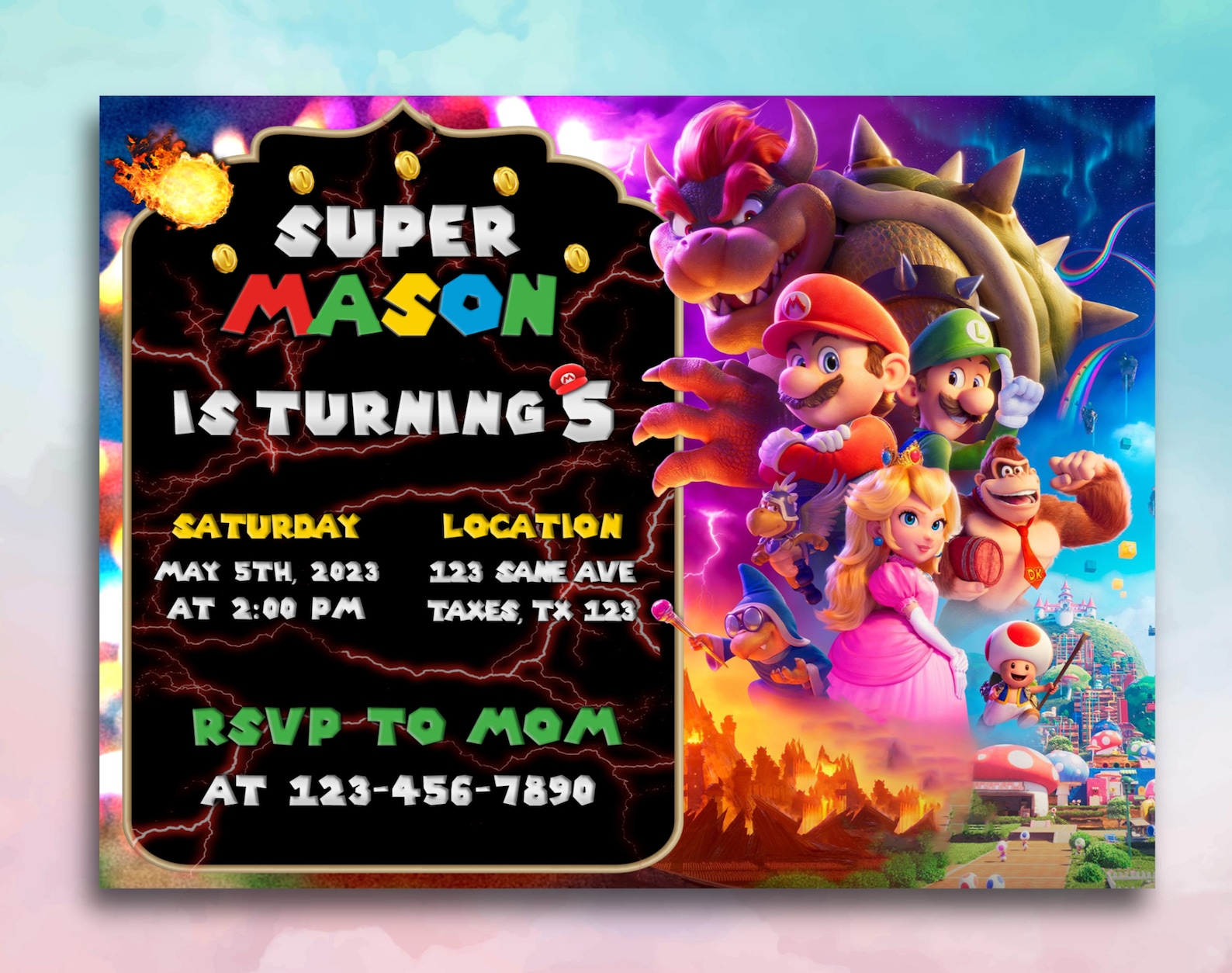 Super Mario Invitation, Mario Birthday, Mario Printable, Mario Digital ...