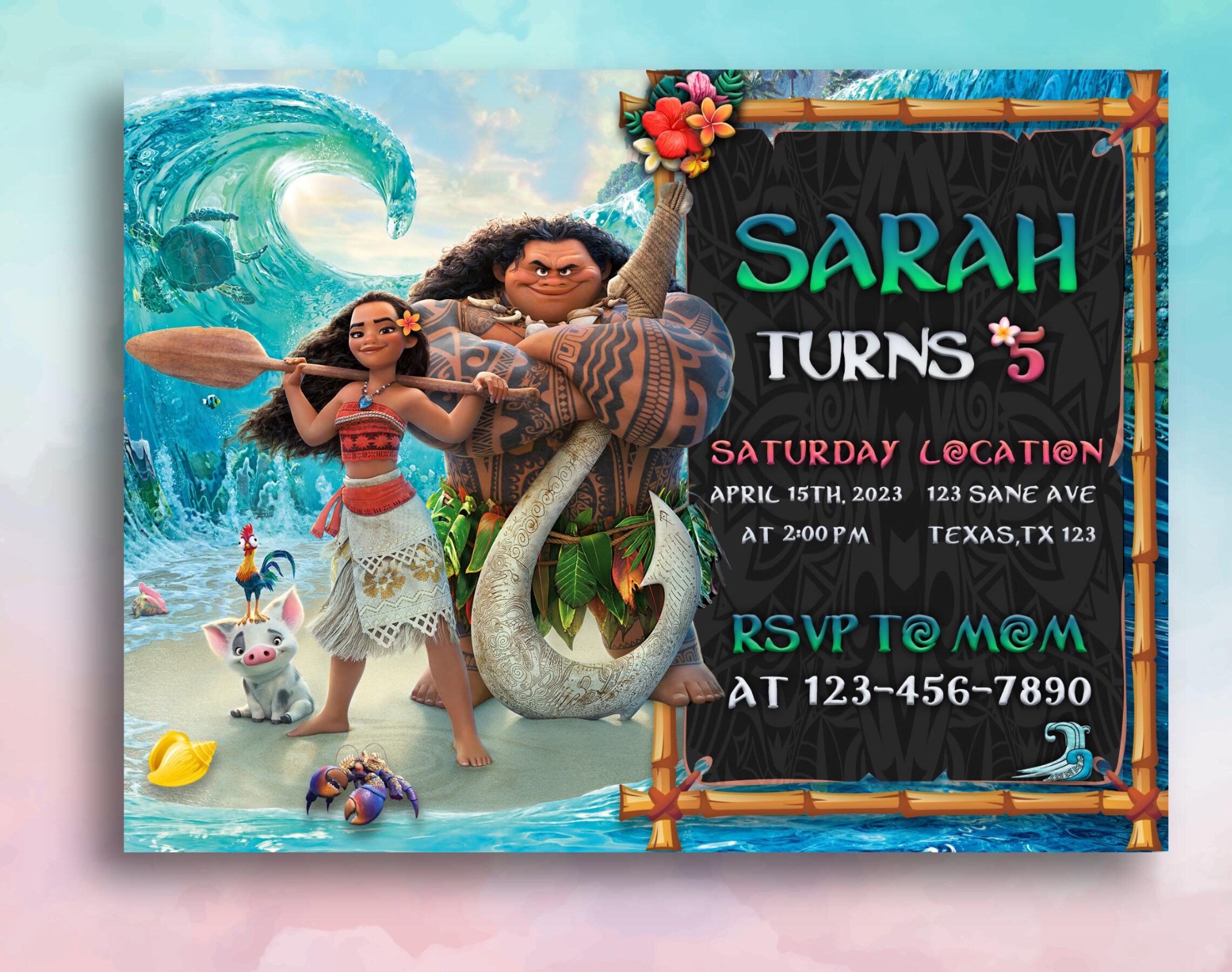 Moana Invitation, Moana Birthday, Moana Printable, Moana Digital Sea ...