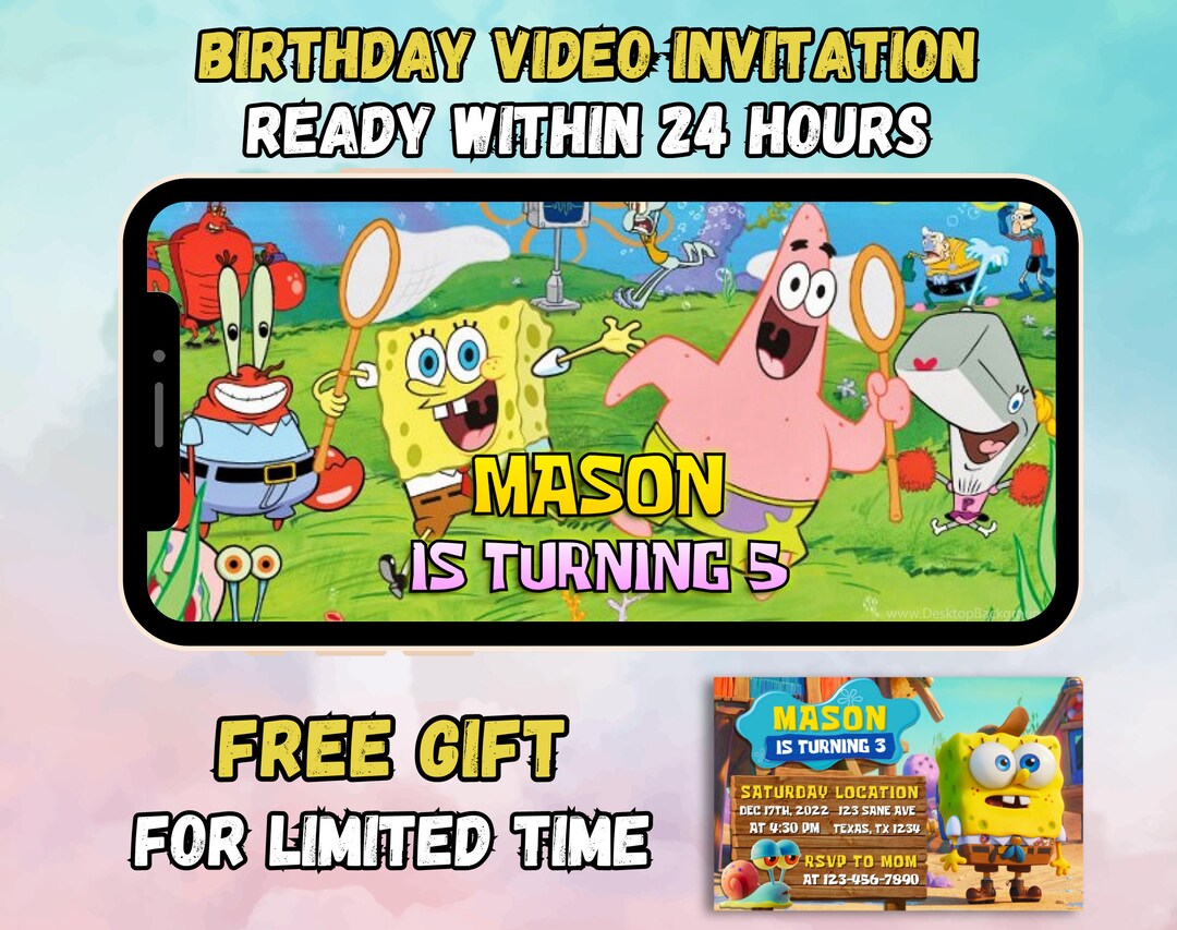 Spongebob Invitation, Spongebob Birthday, Spongebob Printable ...
