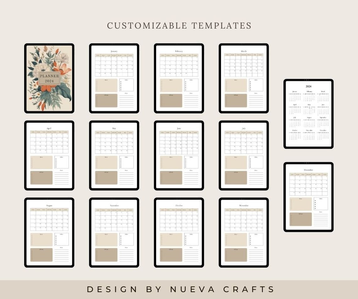2024 Floral Monthly Planner Template Canva Planner Monthly Work & Self ...