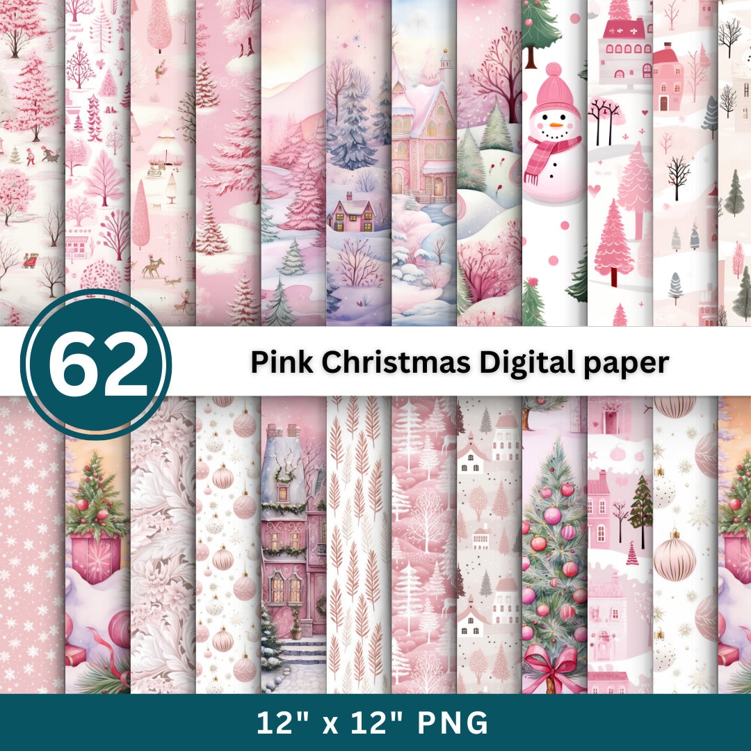Pink Christmas Digital Paper, Holiday Scrapbook Papers, Commercial - Etsy