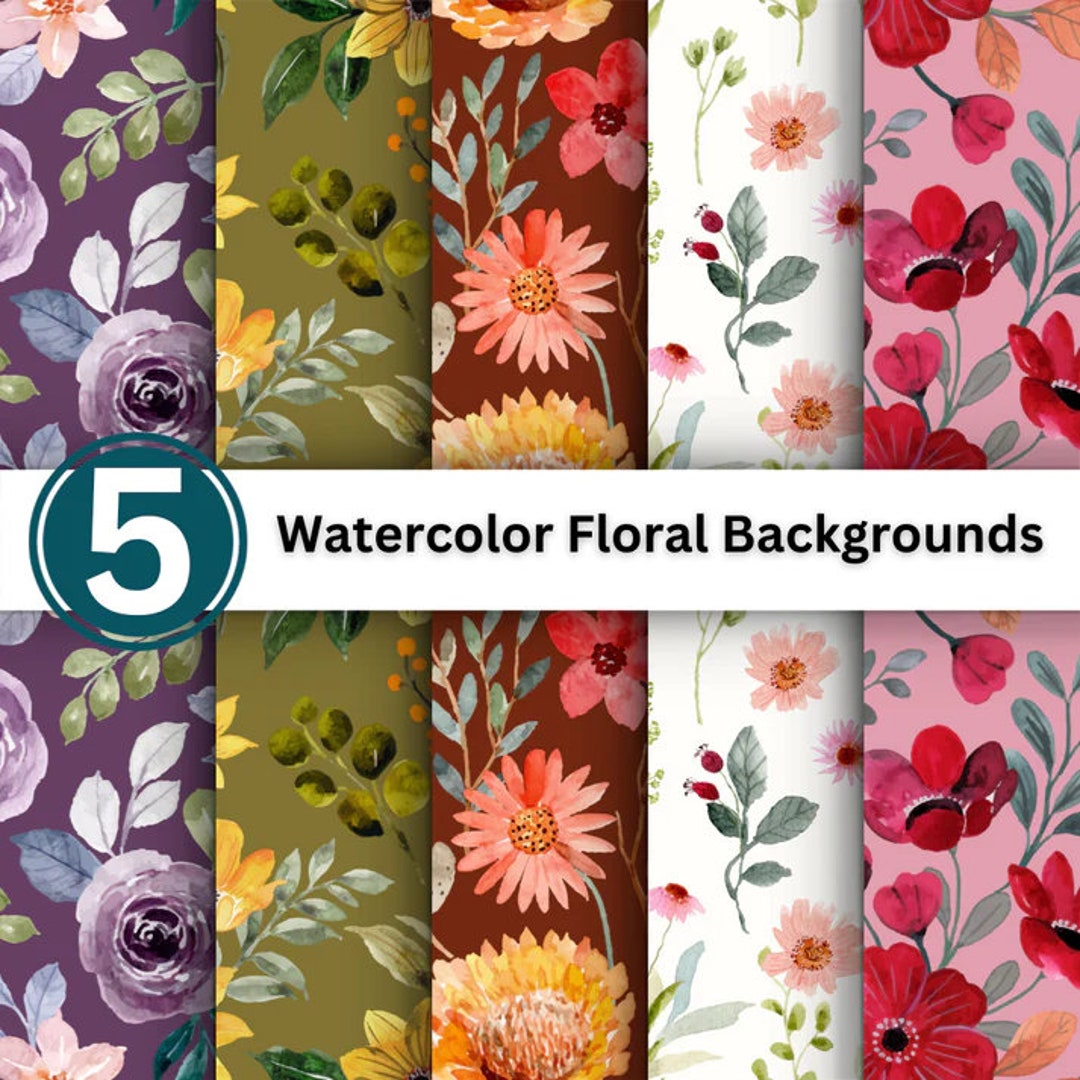 Watercolor Floral Digital Papers Graphic - Etsy