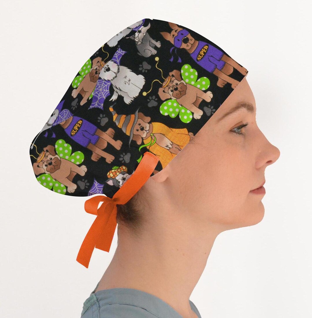 Dogs in Costumes Scrub Cap, Fall Dog Scrub Cap, Euro Style Surgical Hat ...