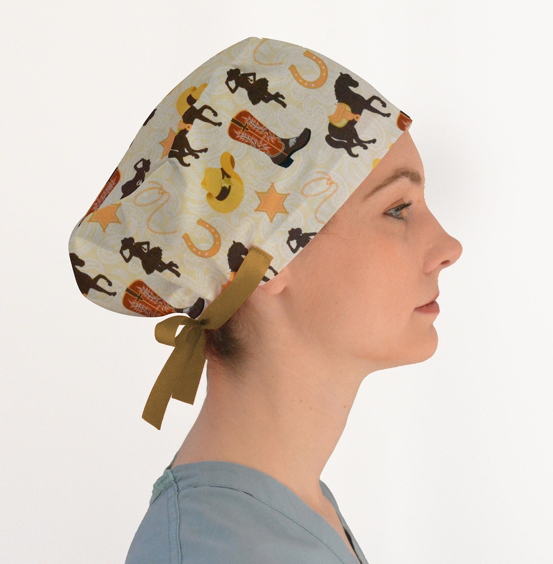 Cowgirl Scrub Cap, Western Womens Scrub Cap, Euro Scrub Cap With ...