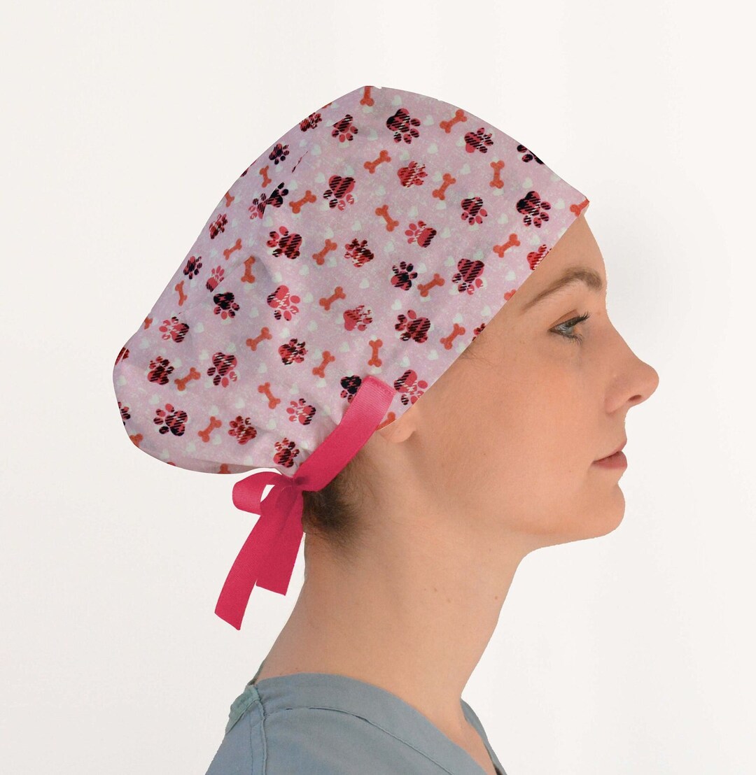 Veterinarian and Vet Tech Scrub Cap, Pink Paw Print Scrub Hat, Gift for ...