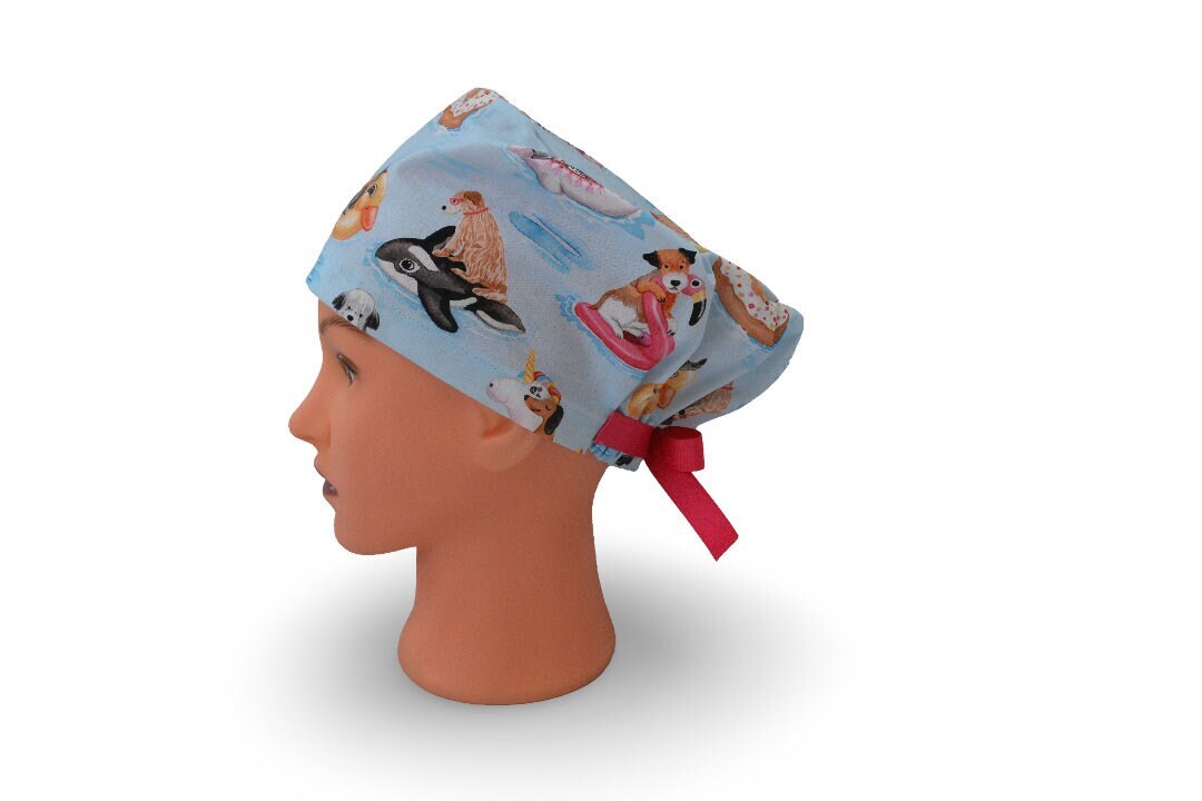 Puppy Pool Party Scrub Cap, Dog Surgical Cap, Animal Print Scrub Hat ...