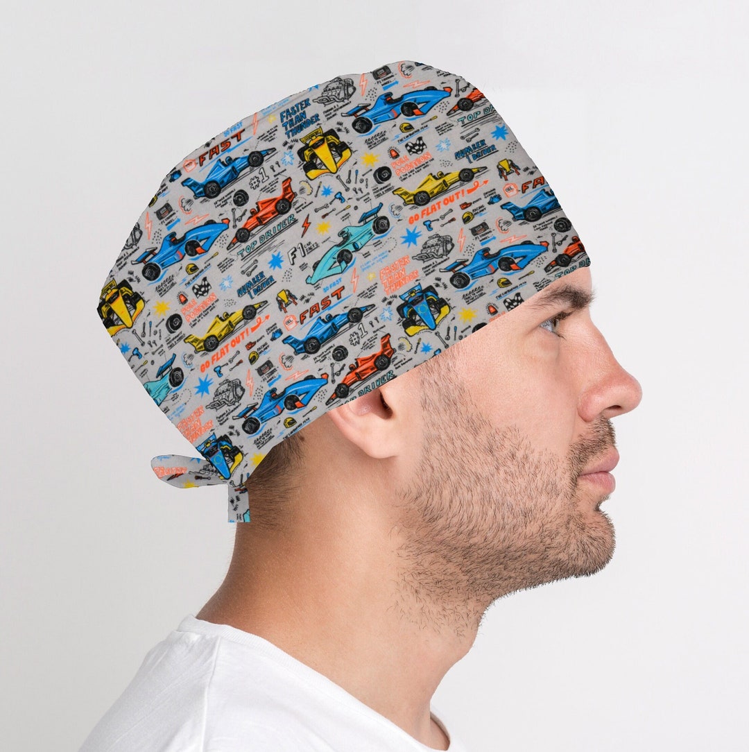 Race Car Scrub Hat, NASCAR Surgical Cap, Surgery, OR, Washable Cotton ...