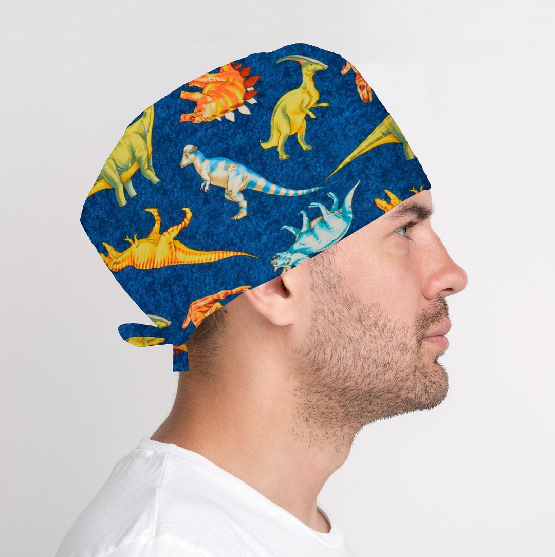 Dino Scrub Hat, Dinosaur Blue Surgical Cap, Surgery, OR, Washable ...