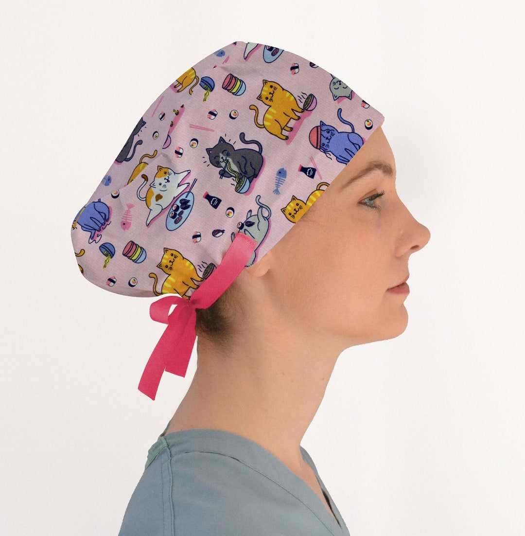 Sushi Cat Scrub Cap, Kitten Scrub Hat, Cat Surgical Hat, Euro Style ...