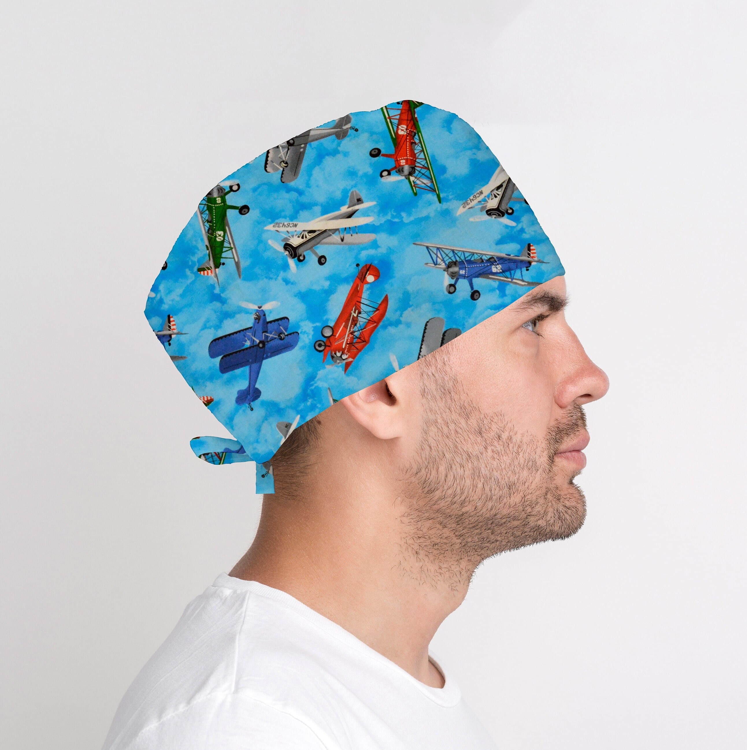 Airplane Blue Scrub Hat, Pilot Surgical Cap, Surgery, OR, Washable ...