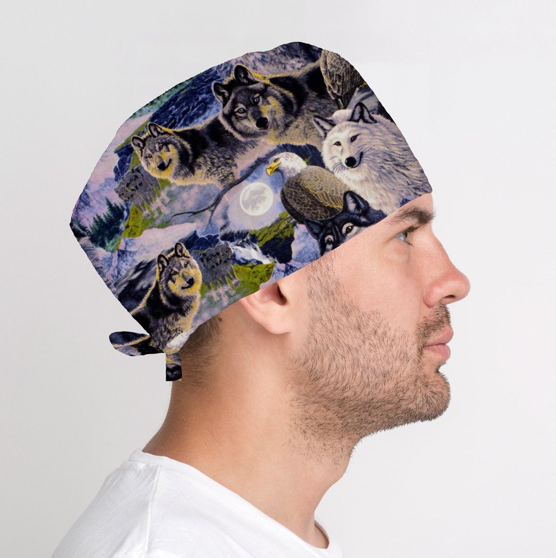 Wolf Scrub Hat, Wolves and Eagle Surgical Cap, Surgery, OR, Washable ...