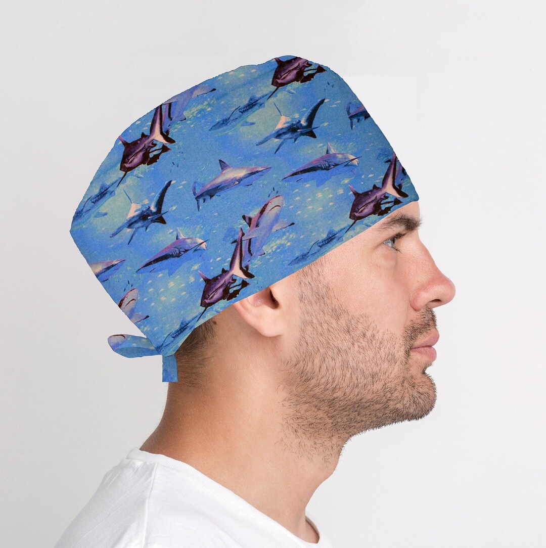 Shark Scrub Hat, Shark Surgical Cap, Surgery, OR, Washable Cotton Mens ...