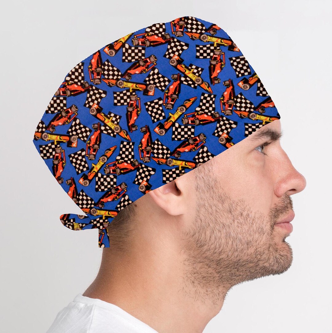 Blue Race Car Scrub Hat, NASCAR Surgical Cap, Surgery, OR, Washable ...