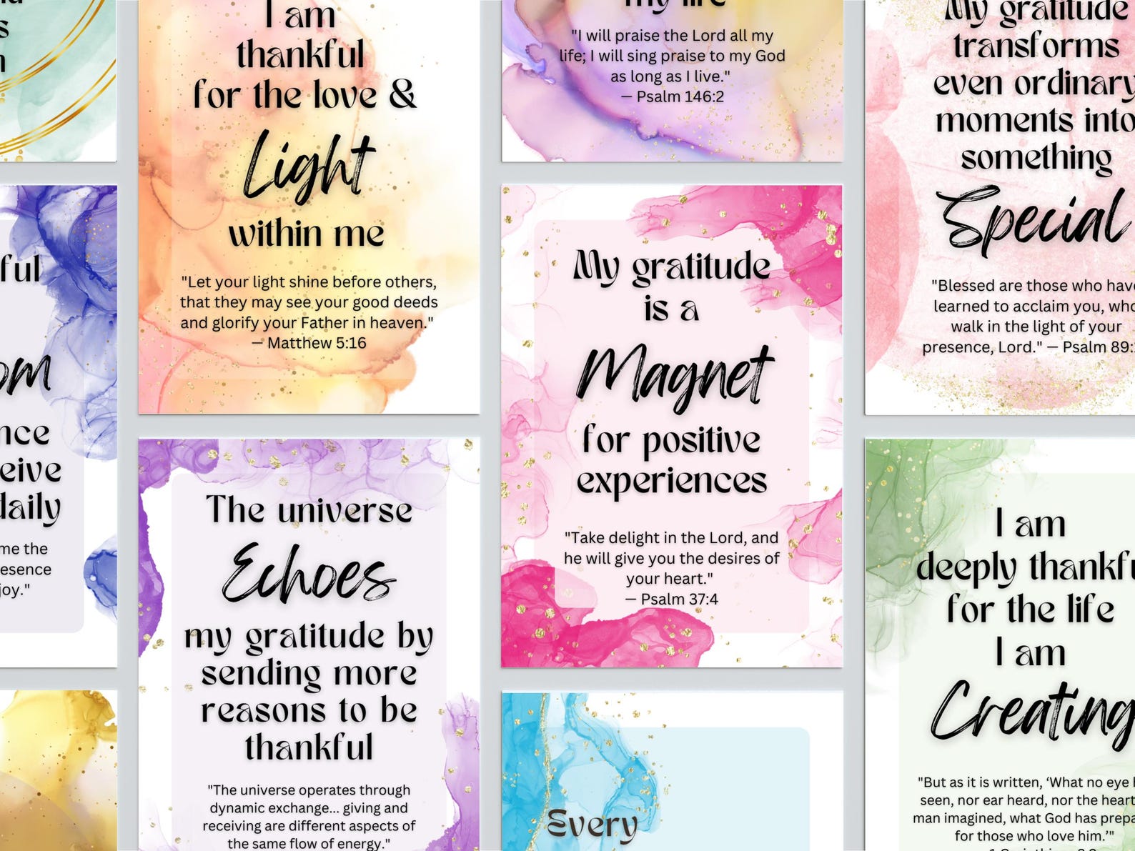 Scripture-based Gratitude Cards: 60 Printable Affirmations With Bible ...