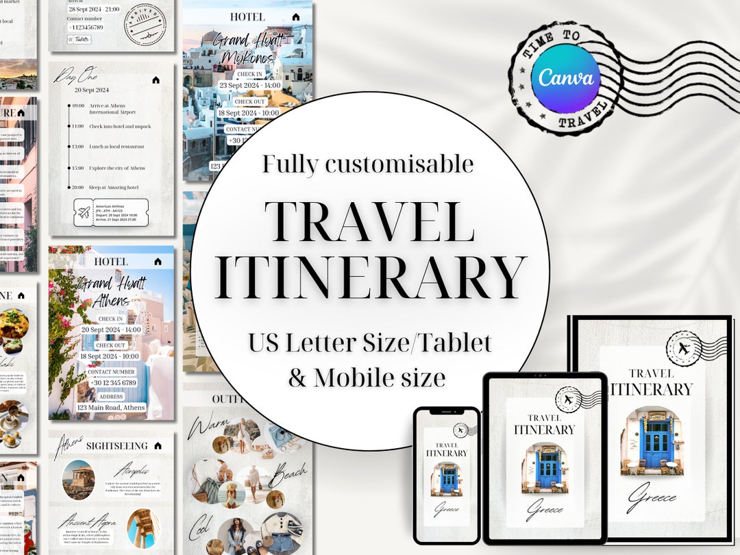Travel Itinerary Mobile Travel Guide Printable Template Holiday Planner ...