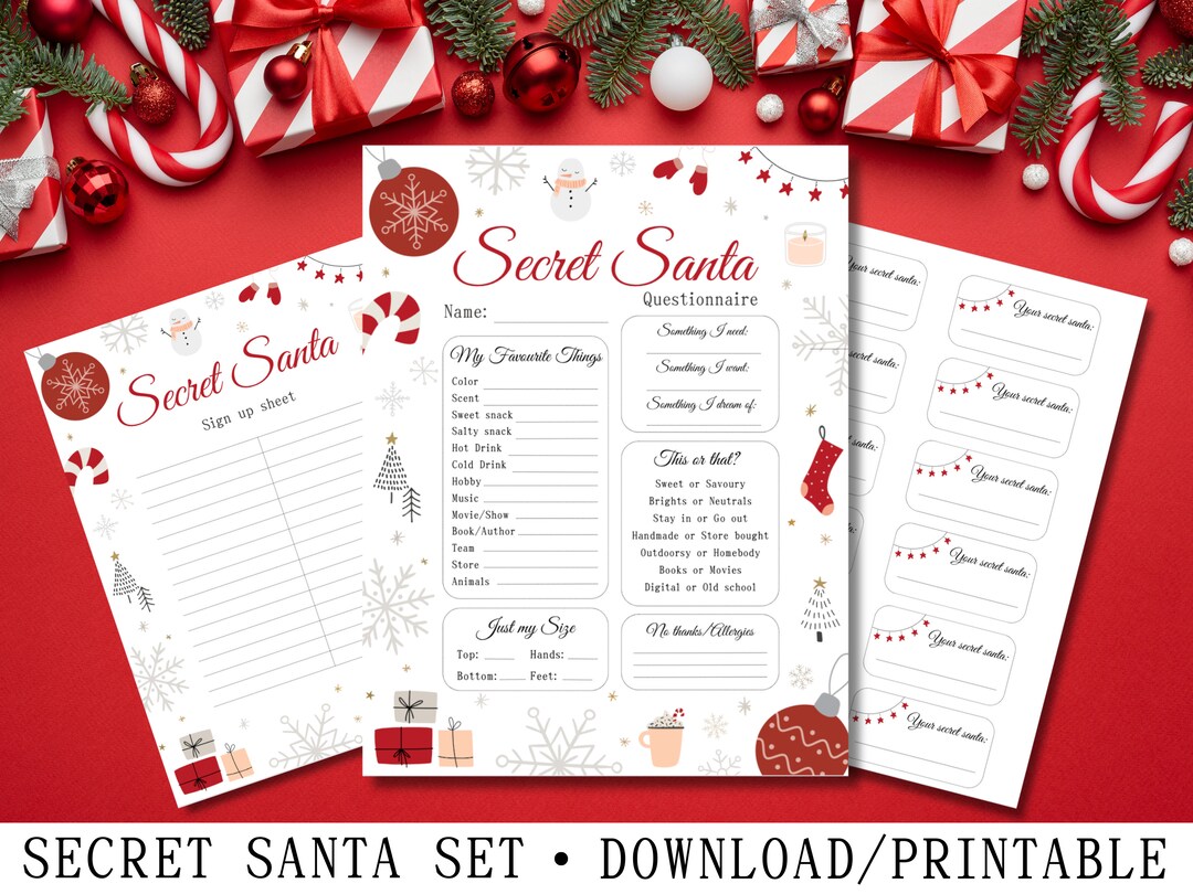 Secret Santa Questionnaire Printable Secret Santa Quiz Christmas Gift ...