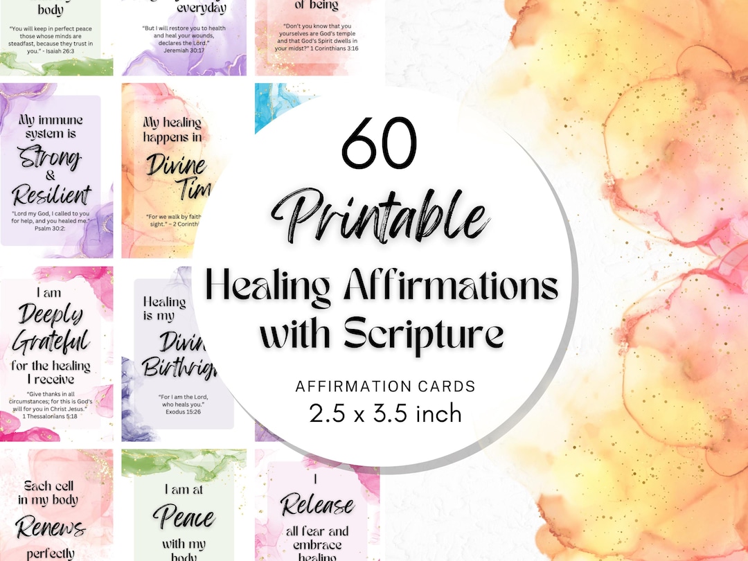 Healing Affirmation Cards With Scripture 60 Printable Bible Verse Cards ...