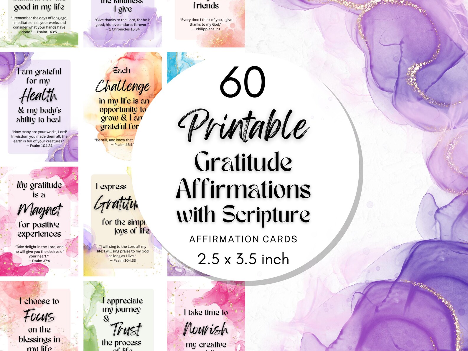 Scripture-based Gratitude Cards: 60 Printable Affirmations With Bible ...