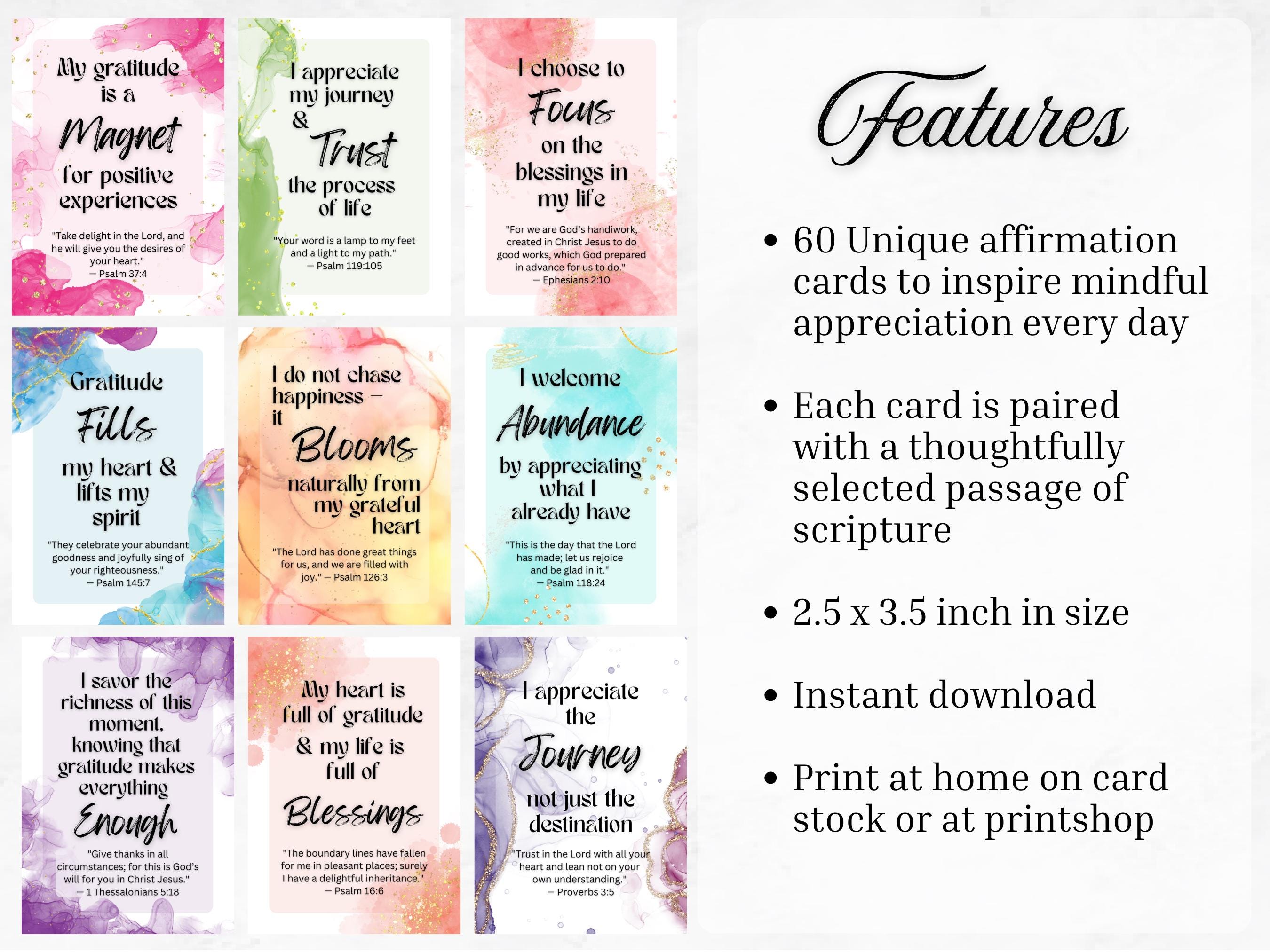 Scripture-based Gratitude Cards: 60 Printable Affirmations With Bible ...