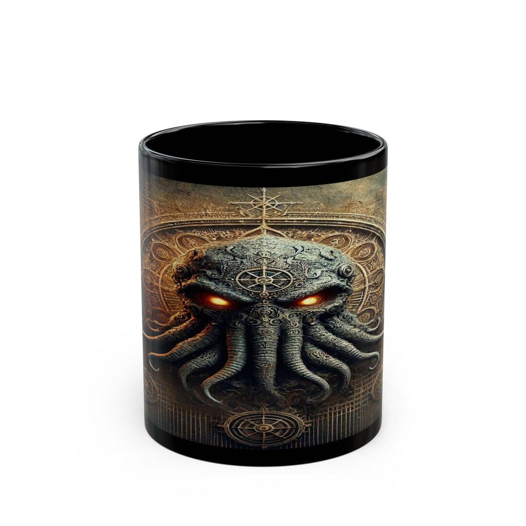 Steampunk Cthulhu Mug, Ancient Symbols, 11oz, 15oz, Orange Eyes ...