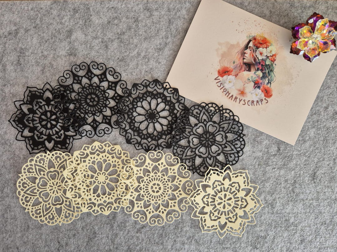 Die-cuts "lacy Mandala" Set | 8 Stanzteile | Big Size | Black & Creme ...