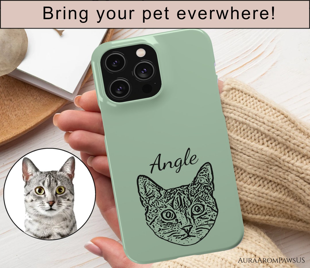 Personalized Pet Drawn Sketch Phone Tough Case Gift Using Pet Photo Name Custom Dog Phone Cat ...