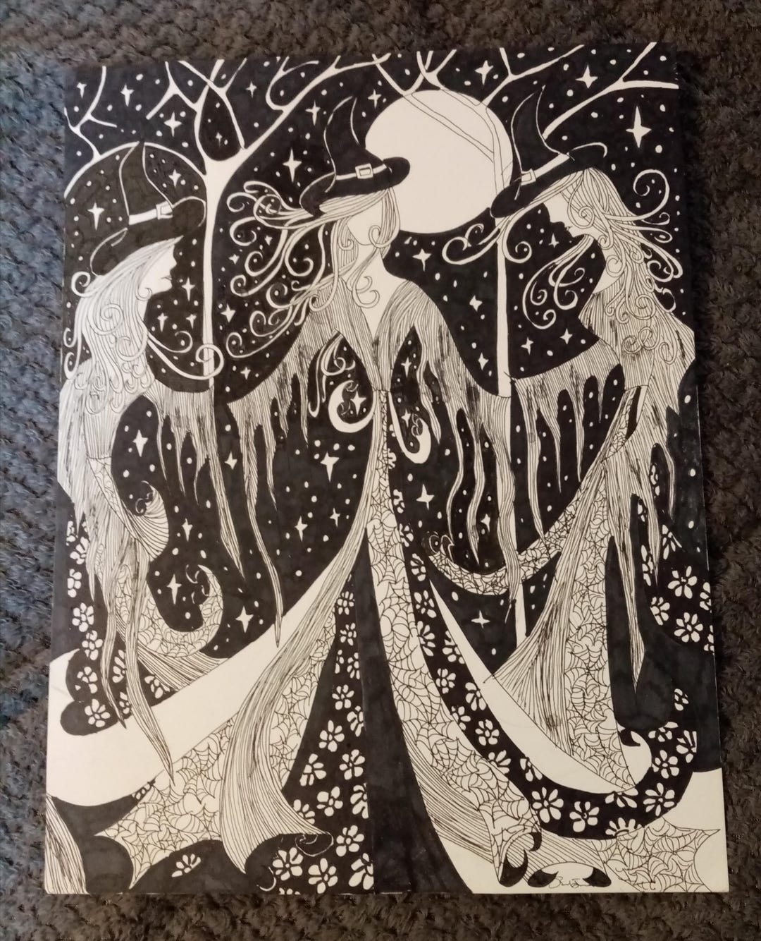 Three Witches Original Art Illustration in Pen and Ink - Etsy