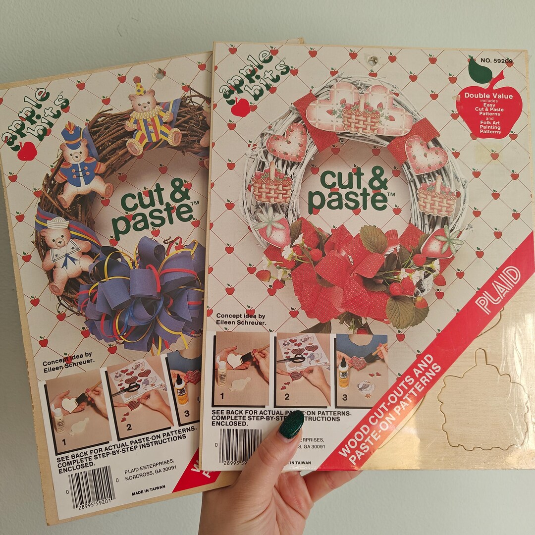 Apple Bits Cut and Paste Wood Cut Outs Vintage Wreath Decoration Folk ...
