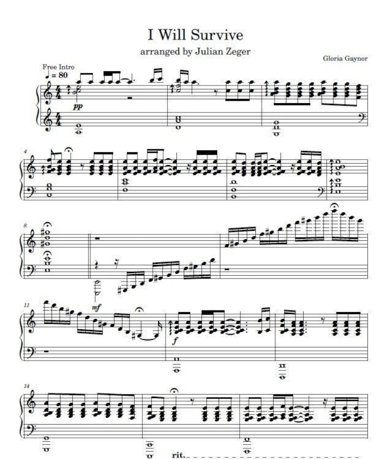 I Will Survive gloria Gaynor Piano Sheets by Julian - Etsy