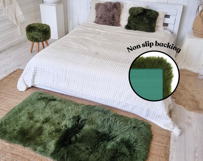 Green Sheepskin Rug, Lime Green Rug, Genuine Sheepskin, Green Fluffy ...