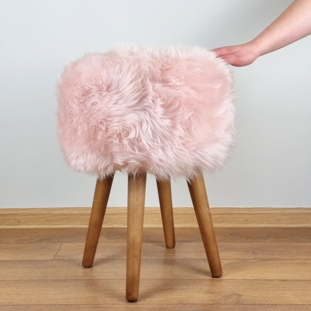 Light Pink Sheepskin Stool With Oak Legs | Girl's Room Decor | Natural ...