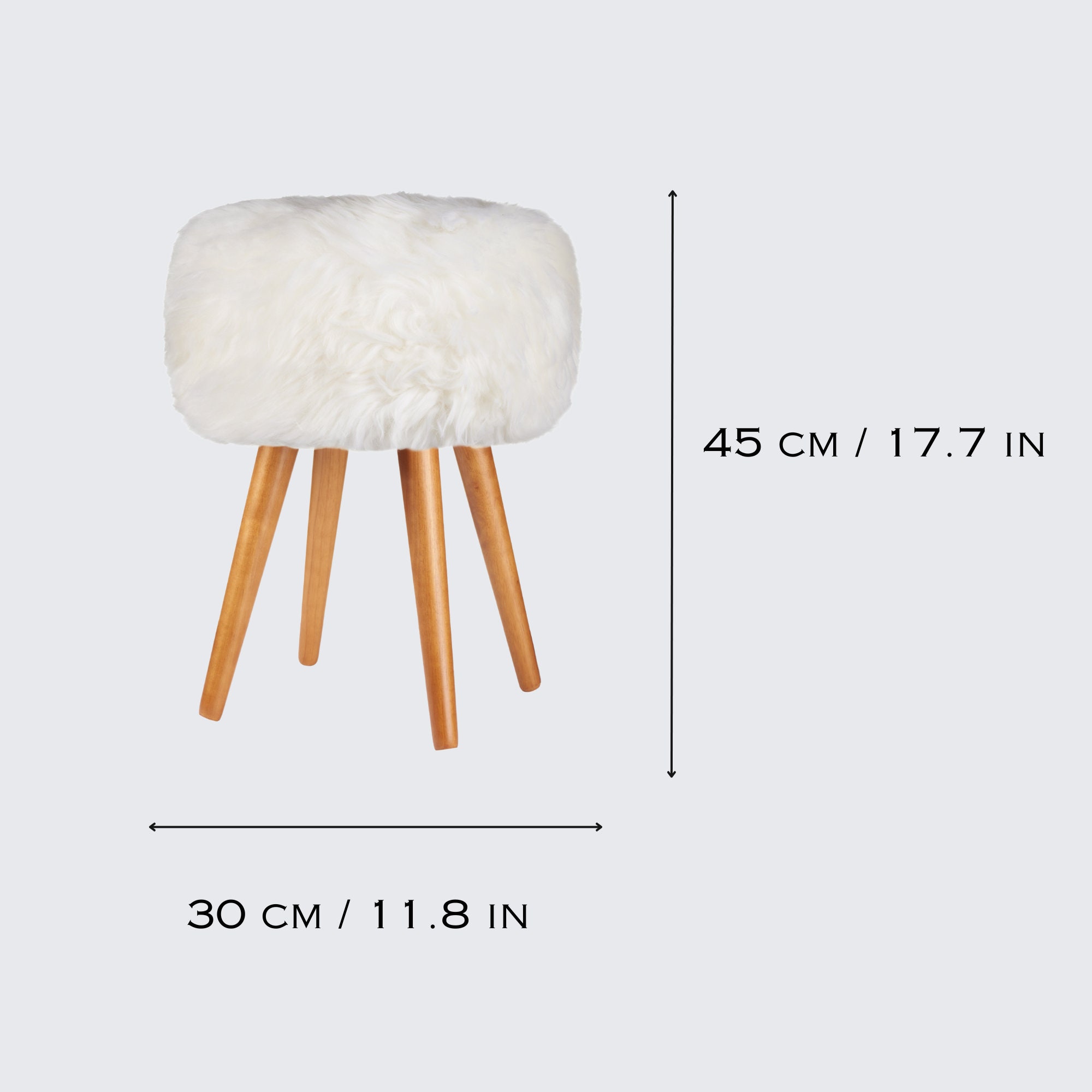 White Sheepskin Stool With Oak Legs Light Small Chair Furry Ottoman - Etsy