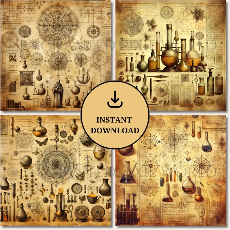 Alchemist Charts Digital Paper Pack – 16 Vintage Alchemy Backgrounds ...