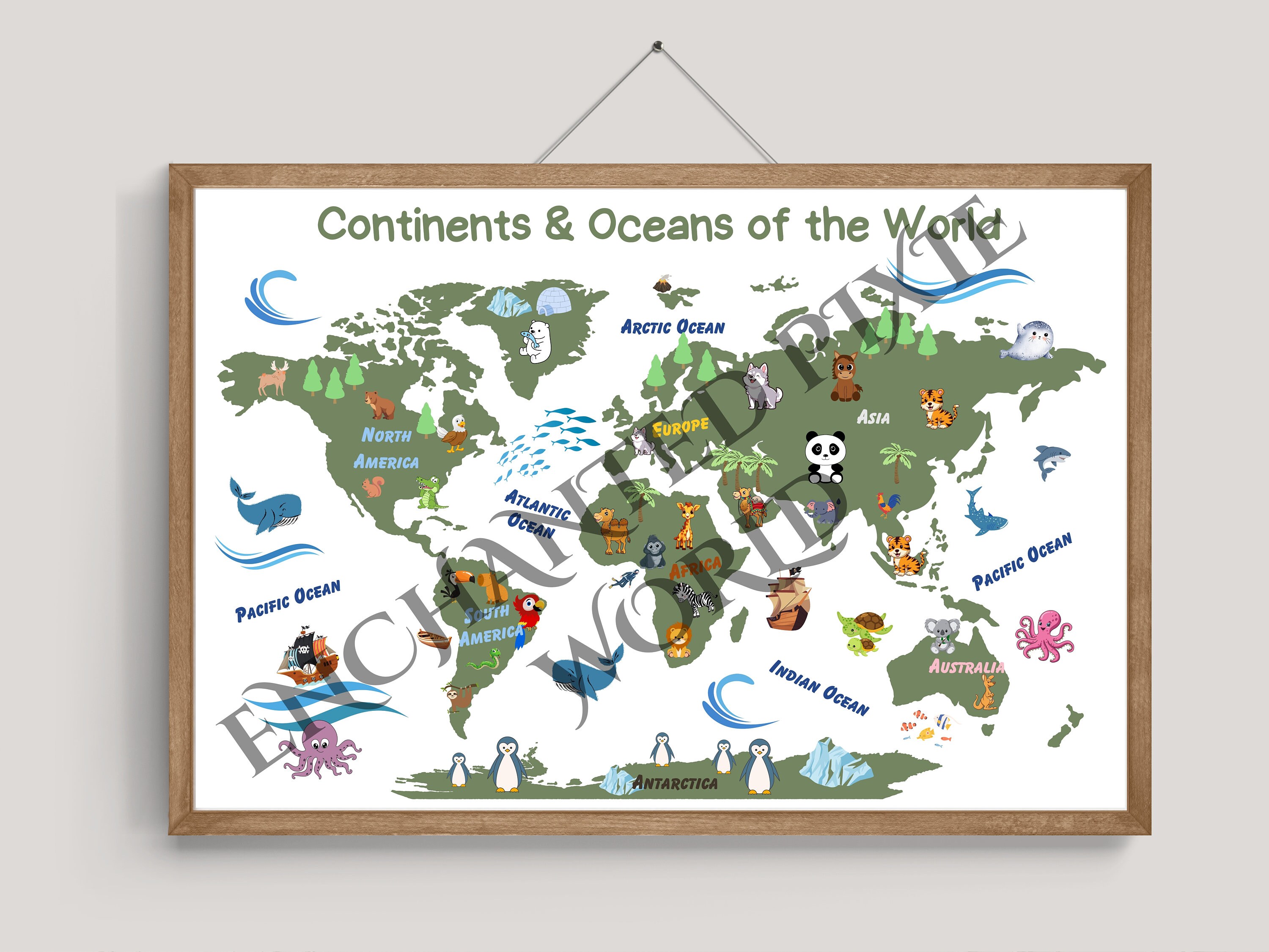 Educational World Map Poster for Kids: Continents, Oceans, Animals, and ...