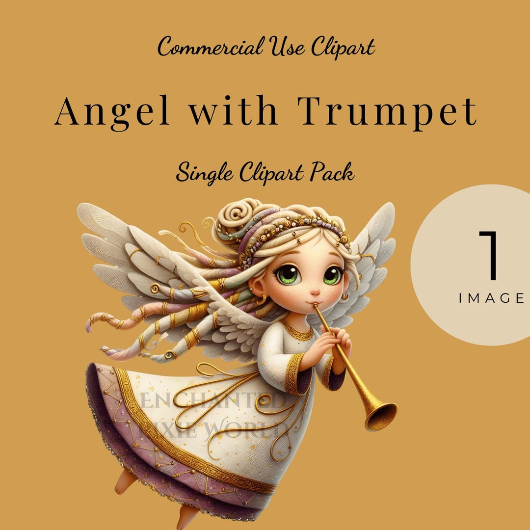 Angel With Trumpet Clipart - Beautiful Whimsical Angelic Illustration ...