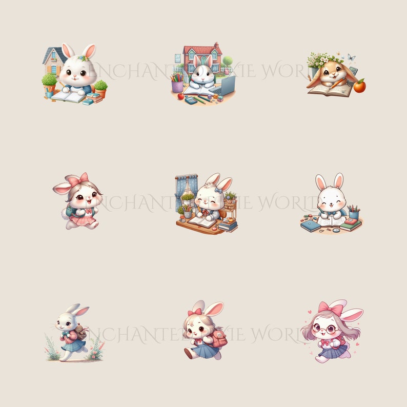 Back to School Bunny Rabbits Clipart Pack Teachers Pupils Digital Art ...