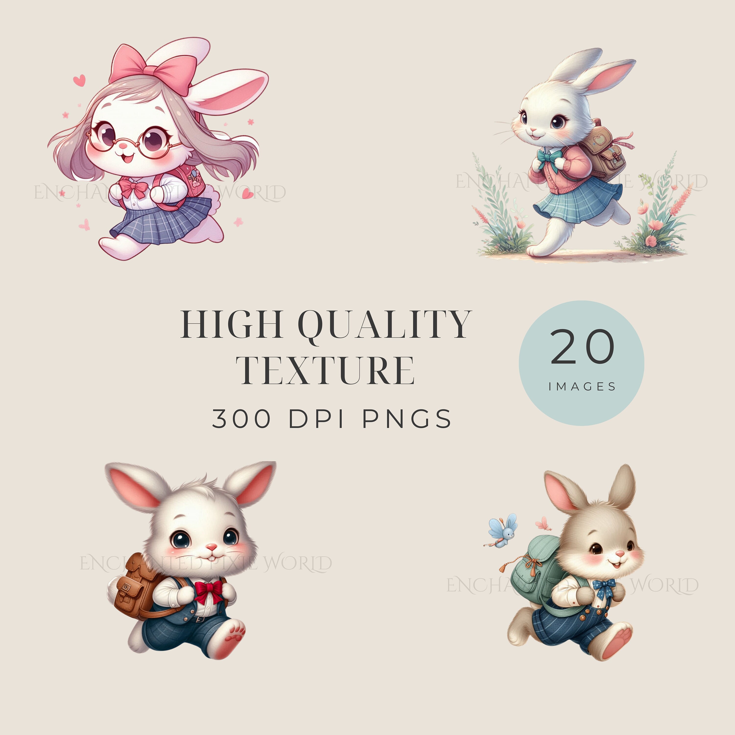 Back to School Bunny Rabbits Clipart Pack Teachers Pupils Digital Art ...