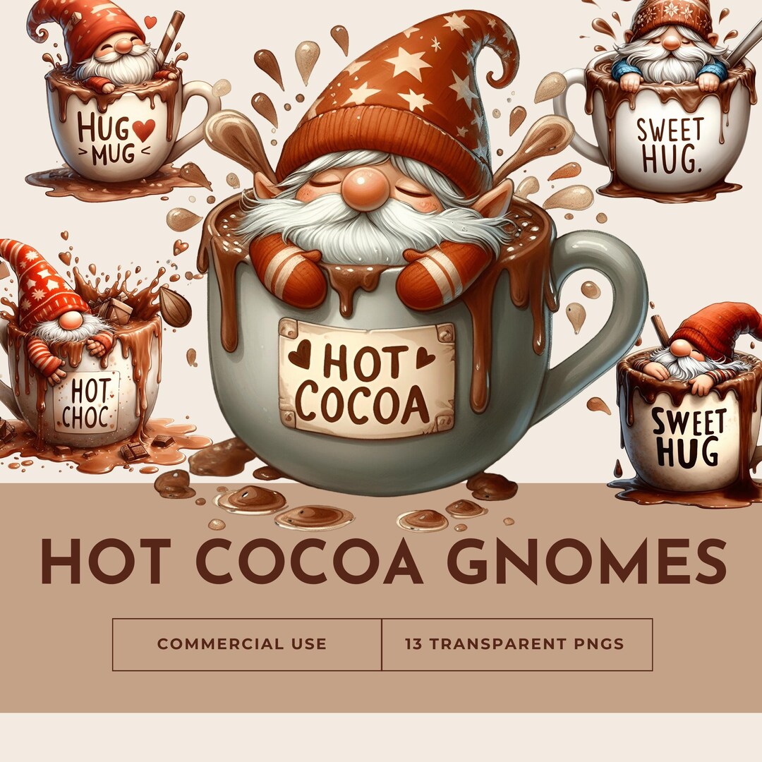 Watercolor Hot Cocoa Gnomes Clipart - Cute Christmas Gonk PNG - Digital ...
