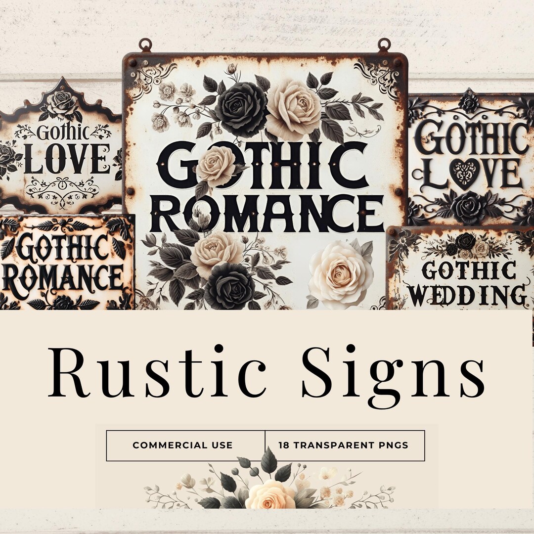 Rustic Gothic Signs Clipart | Vintage Shabby Chic Romance | Dark ...