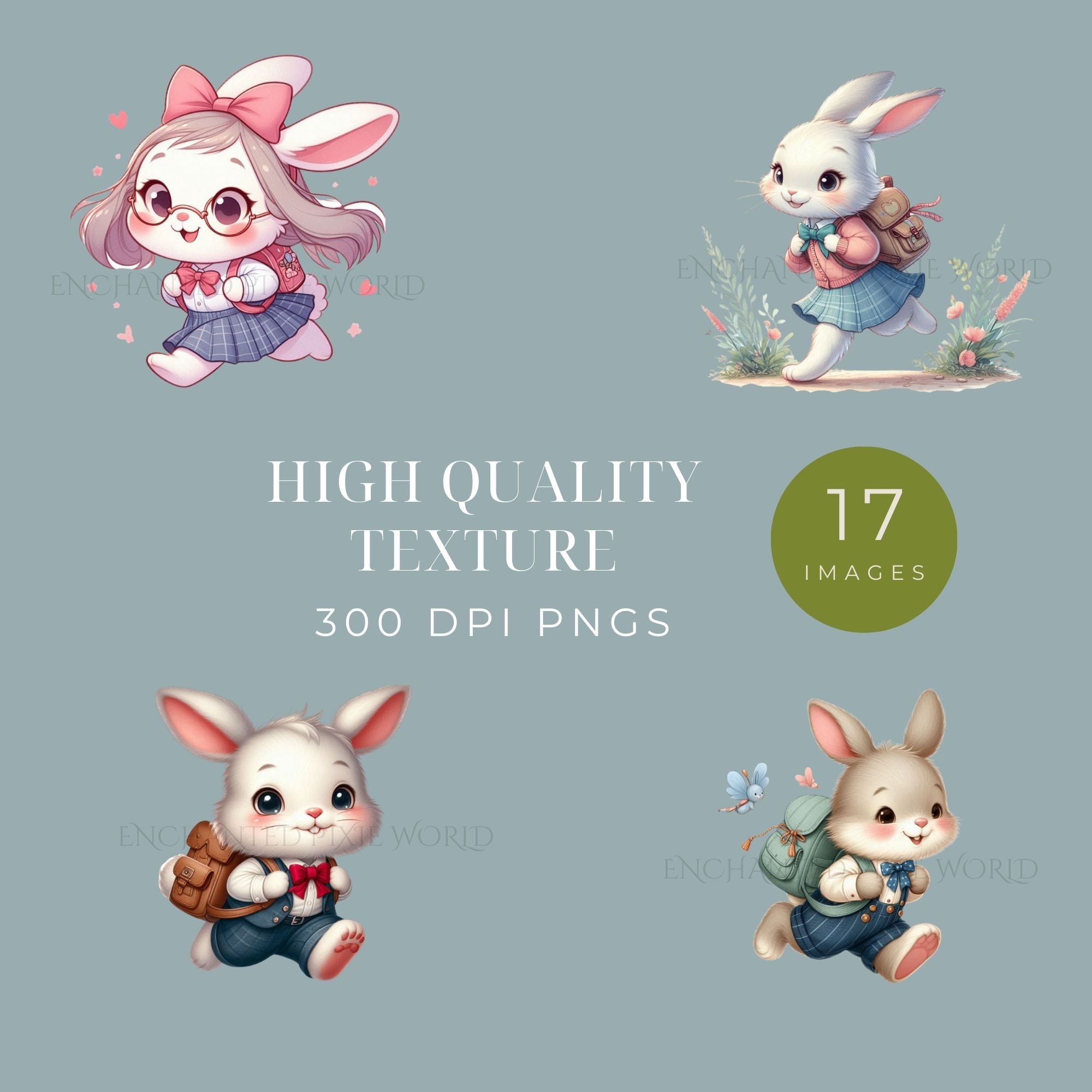 Back to School Bunny Rabbits Clipart Pack Teachers Pupils Digital Art ...