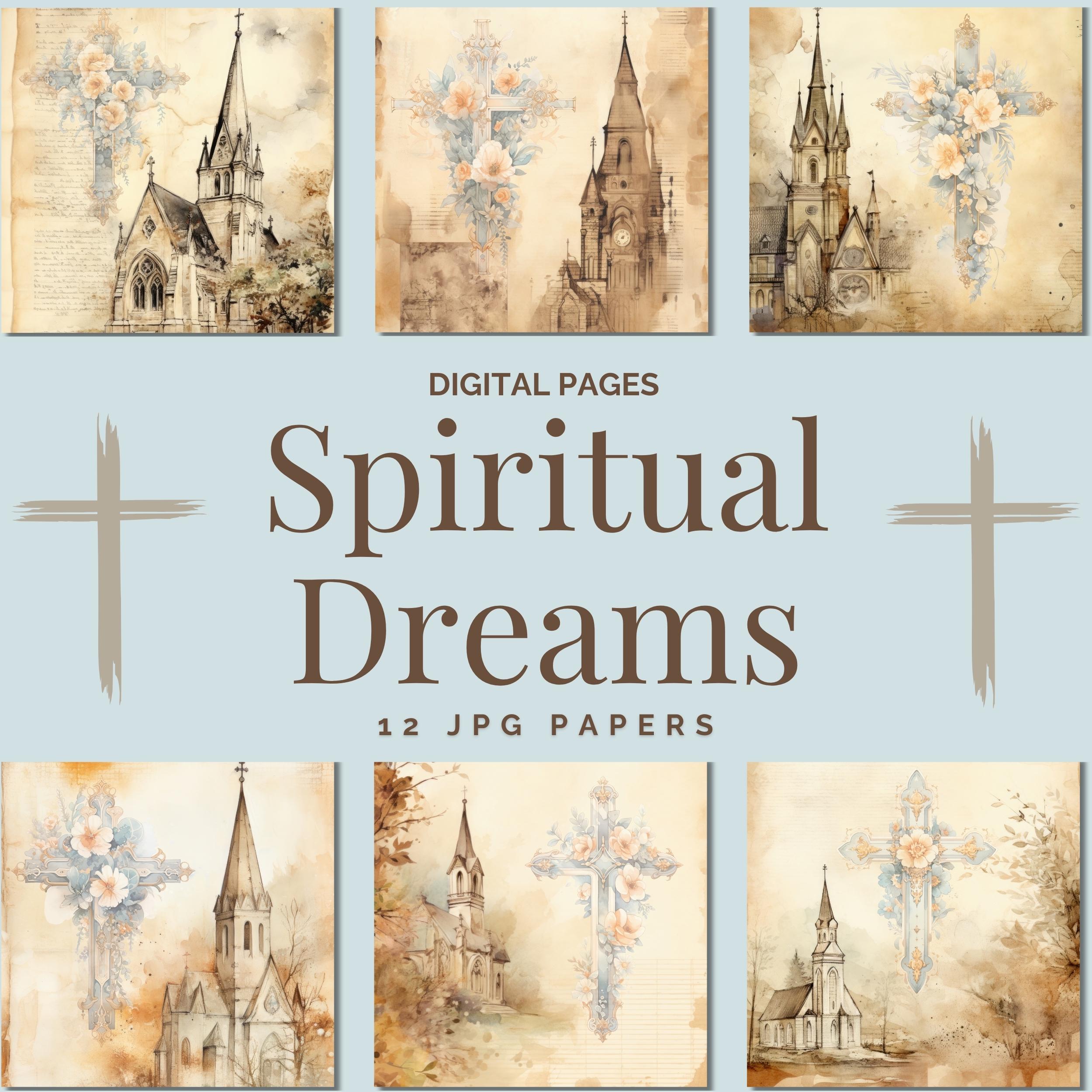 Spiritual Dream Digital Paper Pack, Vintage Church, Floral Cross ...