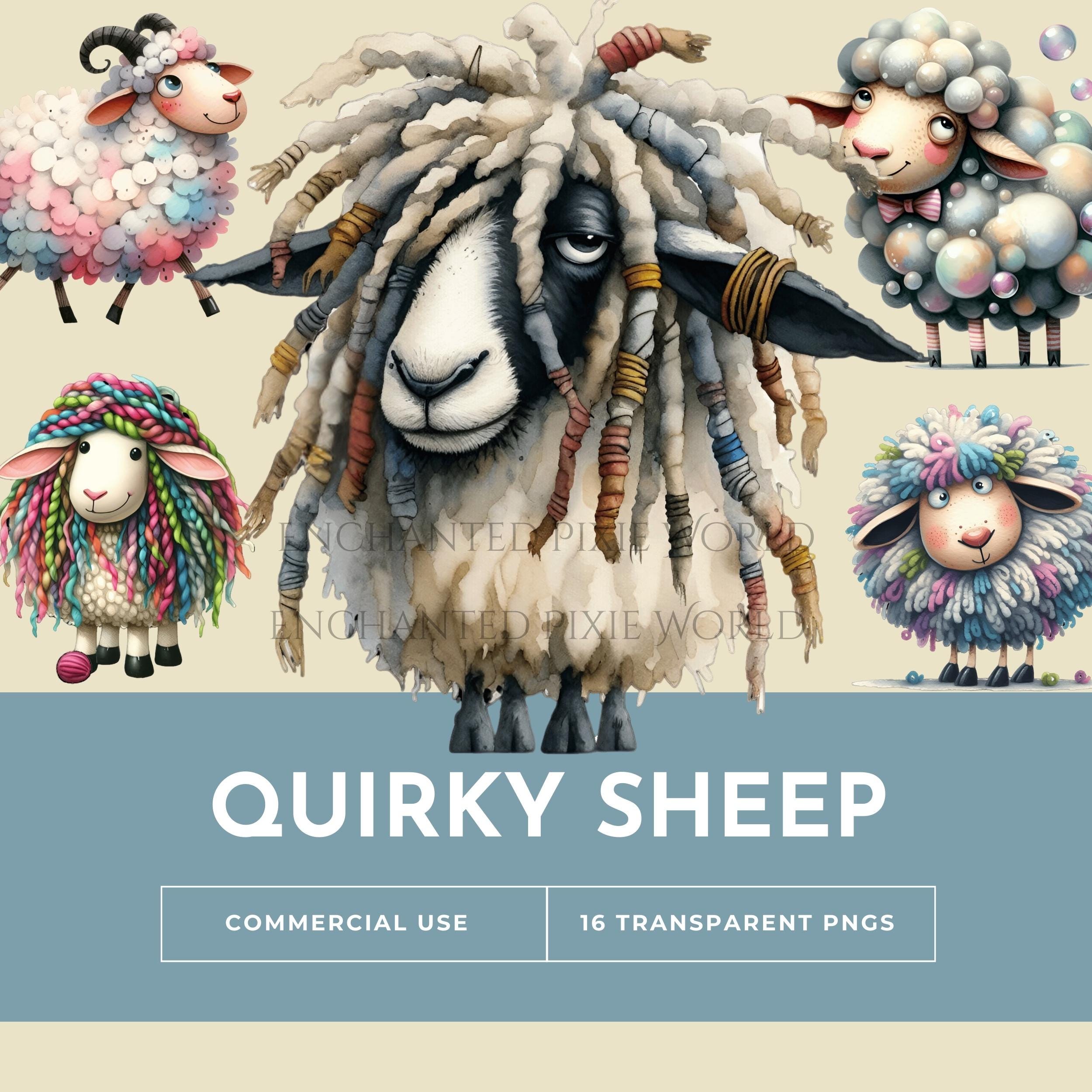 Cute and Funny Sheep Clipart Bundle | Quirky Farm Animal | Crazy ...